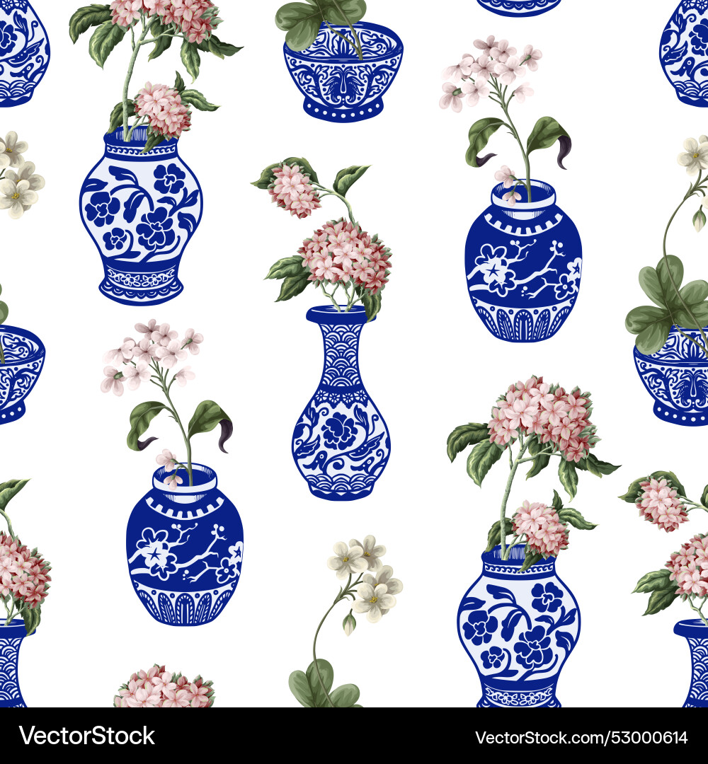 Seamless pattern with chinese blue vases Vector Image