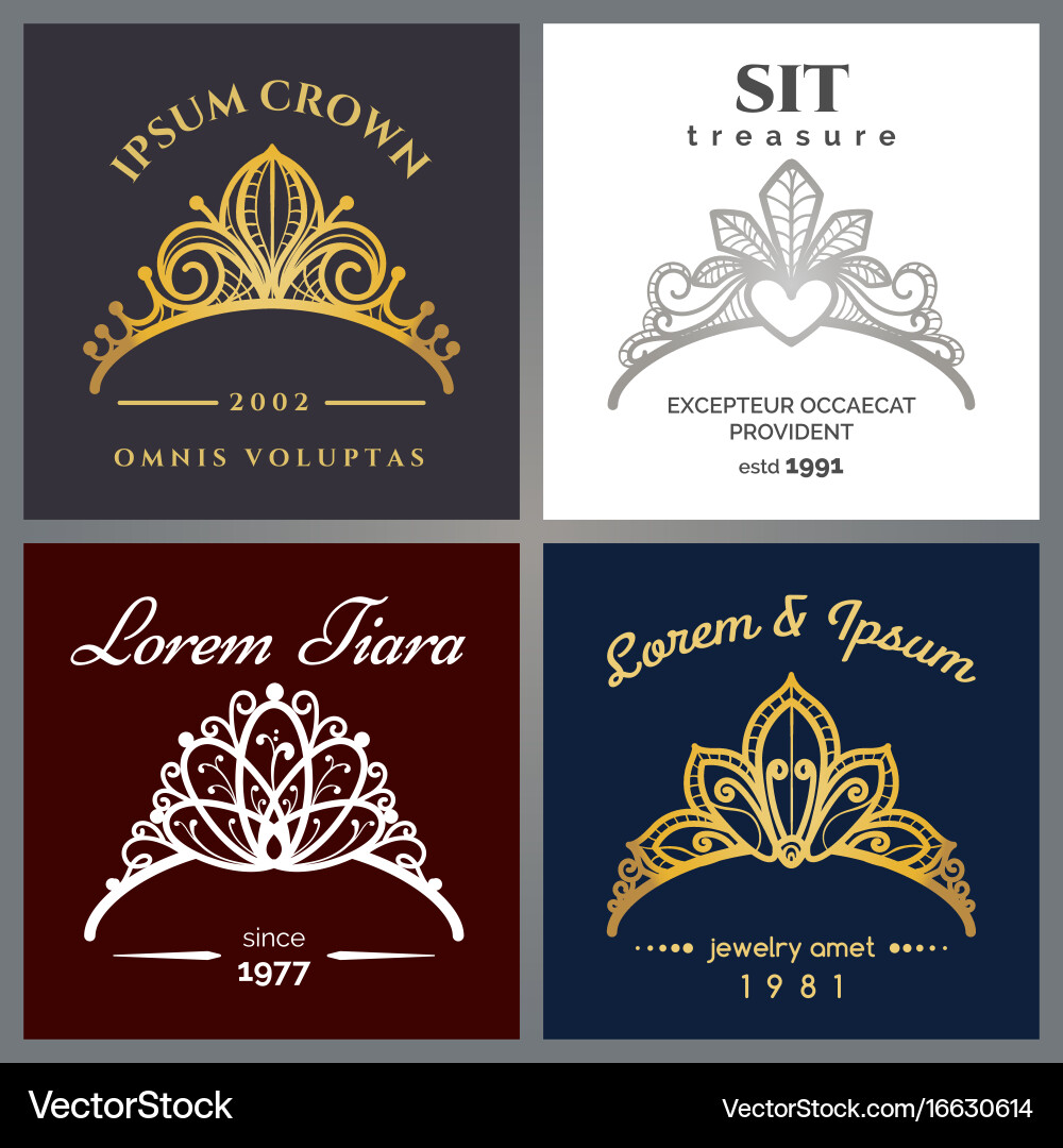 Tiara luxury logo set Royalty Free Vector Image