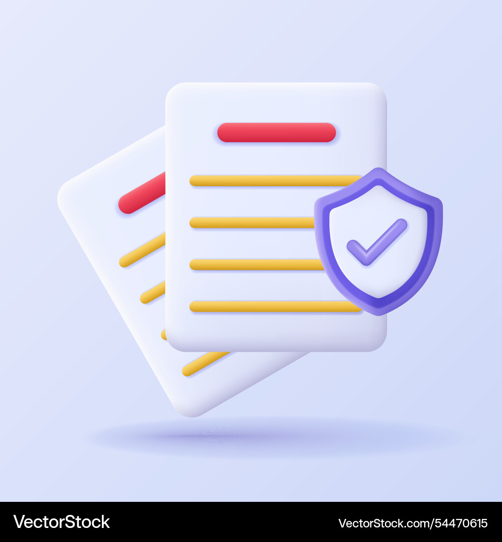 3d secure data icon document with a shield Vector Image