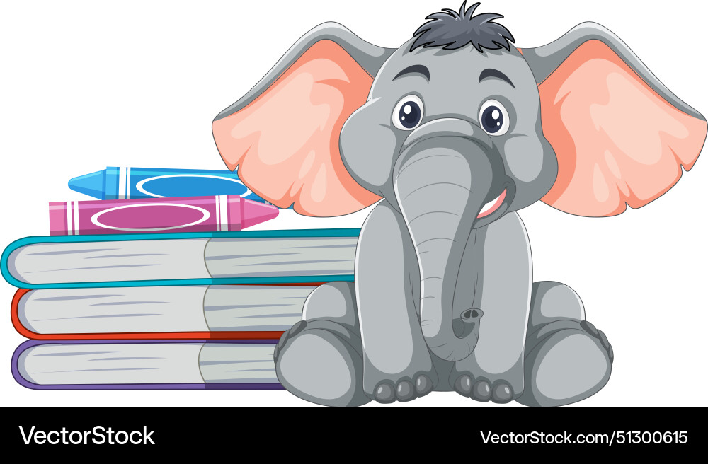 Adorable cartoon elephant sitting behind stacked Vector Image