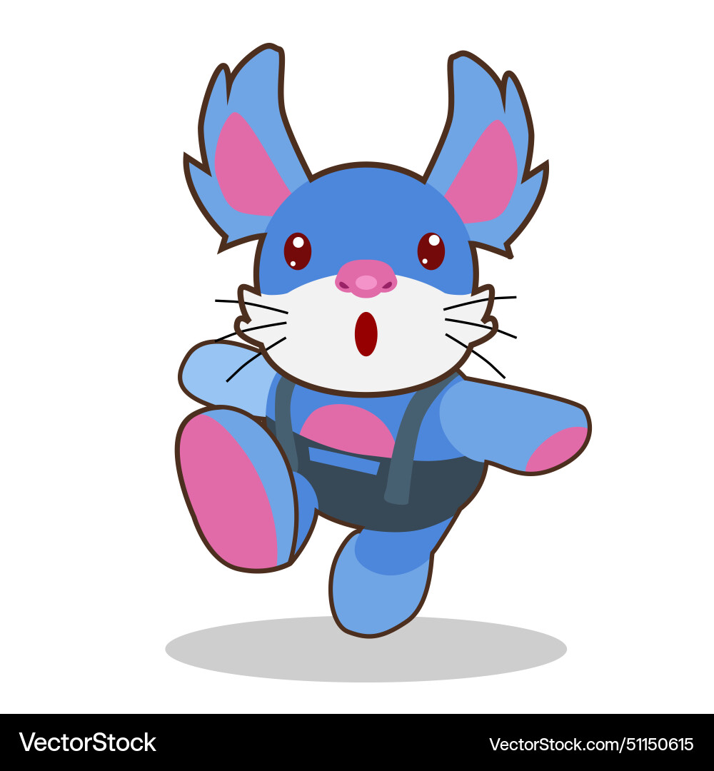 Blue mascot cartoon one leg jump Royalty Free Vector Image