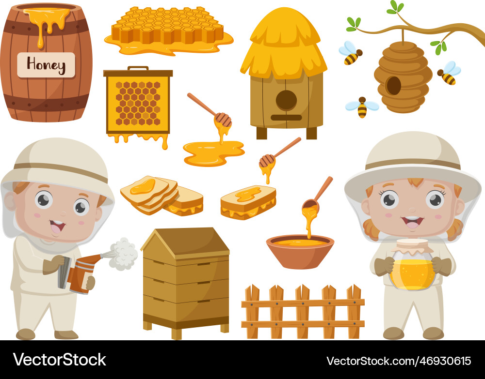 Cartoon beekeeper elements collection Royalty Free Vector
