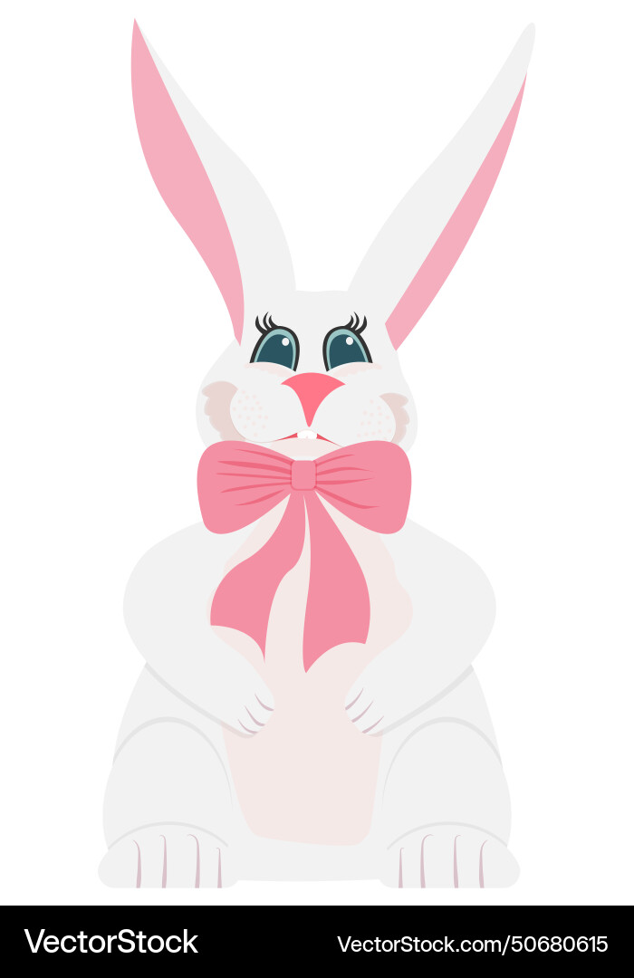 Cute white rabbit with pink bow and long ears Vector Image