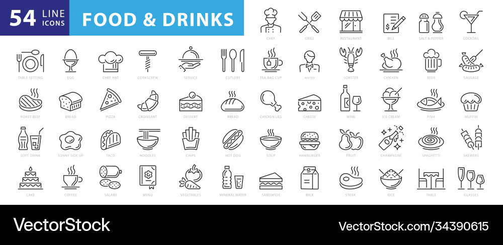 Food linear icons set Royalty Free Vector Image