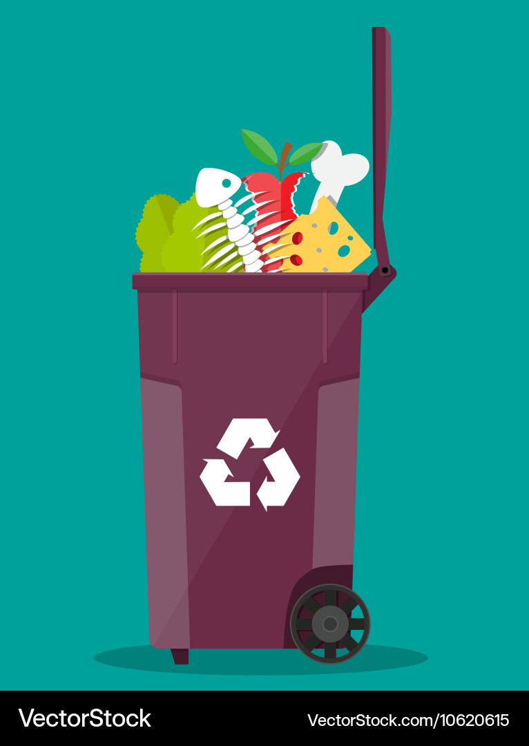 Garbage bin container full of junk food Royalty Free Vector