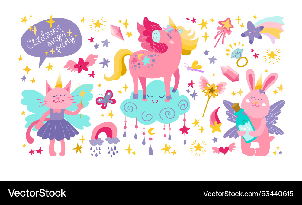 Magic animals set big collection with fairytale Vector Image