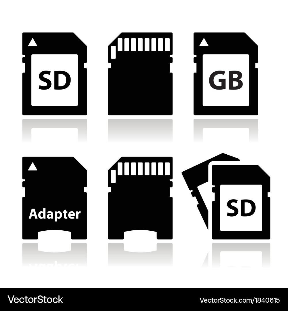 Sd memory card adapter icons set Royalty Free Vector Image