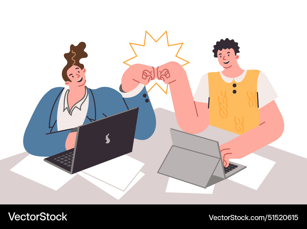 Successful collaboration of men students working Vector Image