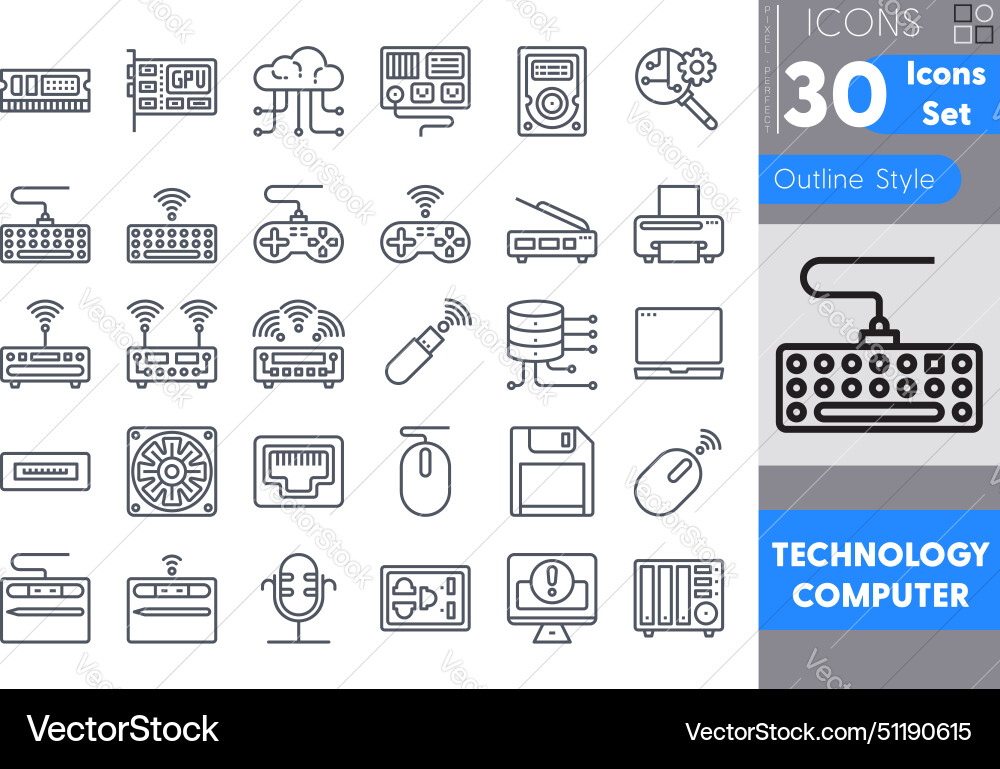 Technology computer outline set 2 Royalty Free Vector Image