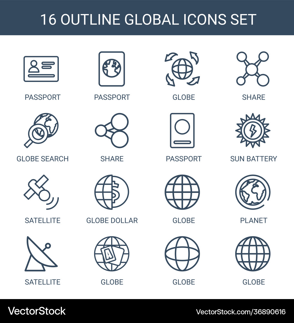 16 global icons Royalty Free Vector Image - VectorStock