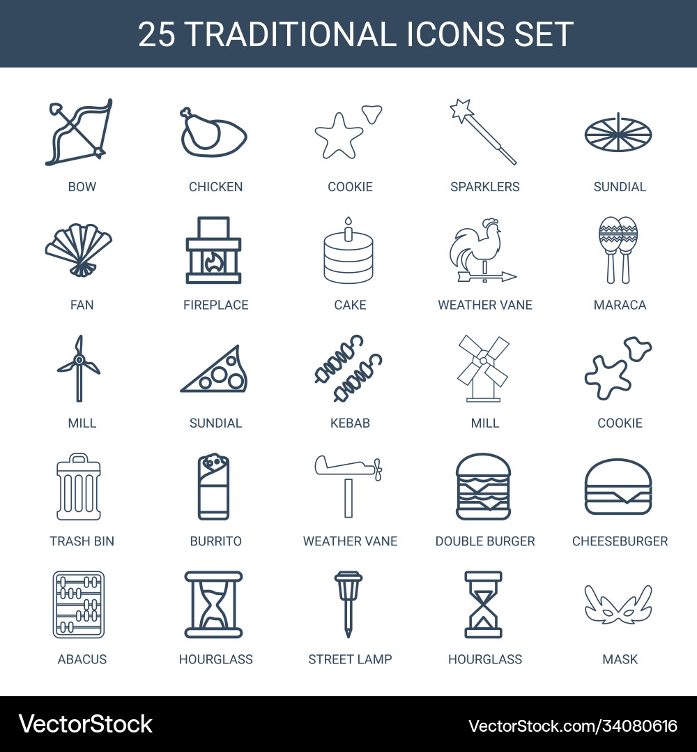 25 traditional icons Royalty Free Vector Image