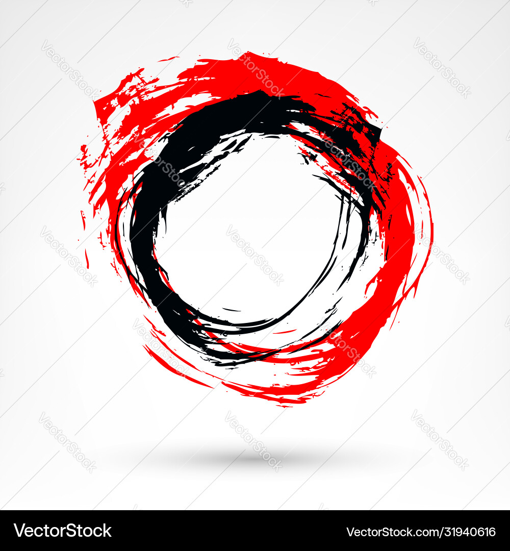 Circle brush stroke black and red brushstroke Vector Image