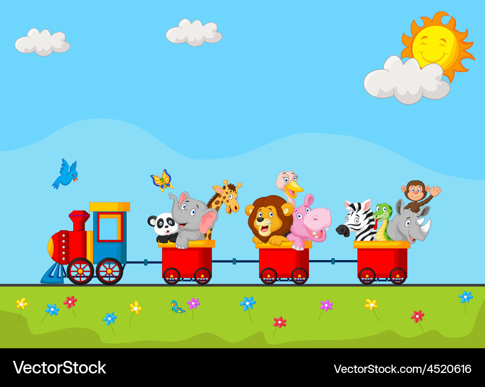 Colorful Animal Train Ride Royalty Free Vector Image