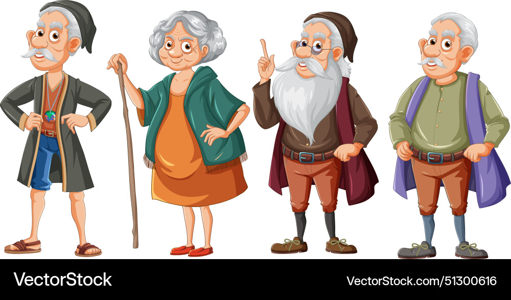 Four elderly cartoon characters standing together Vector Image