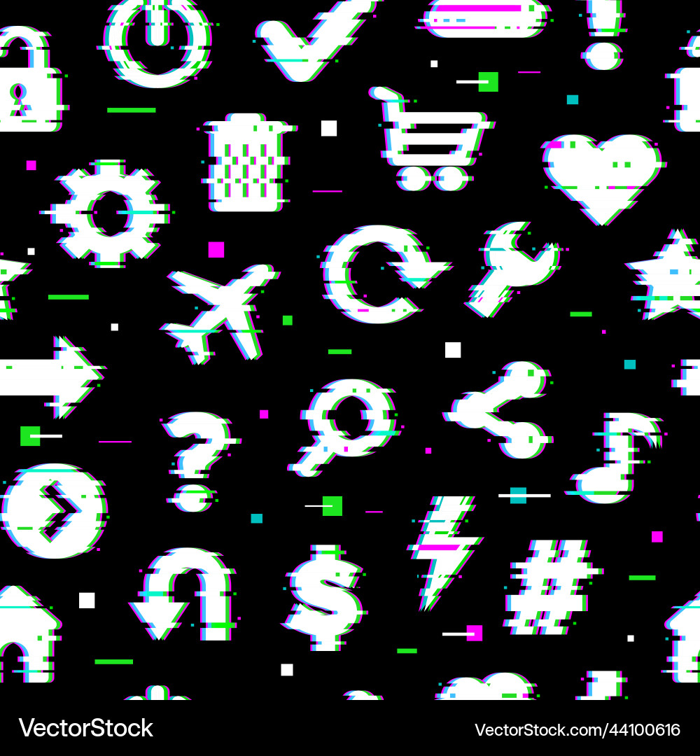 Glitched pattern media symbols arrows signs Vector Image
