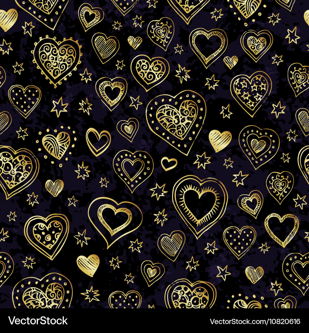 Gold hearts seamless pattern Royalty Free Vector Image