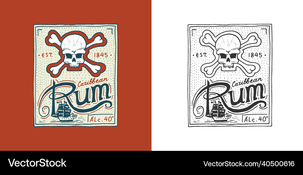 Rum label badge and skull strong alcohol logo Vector Image