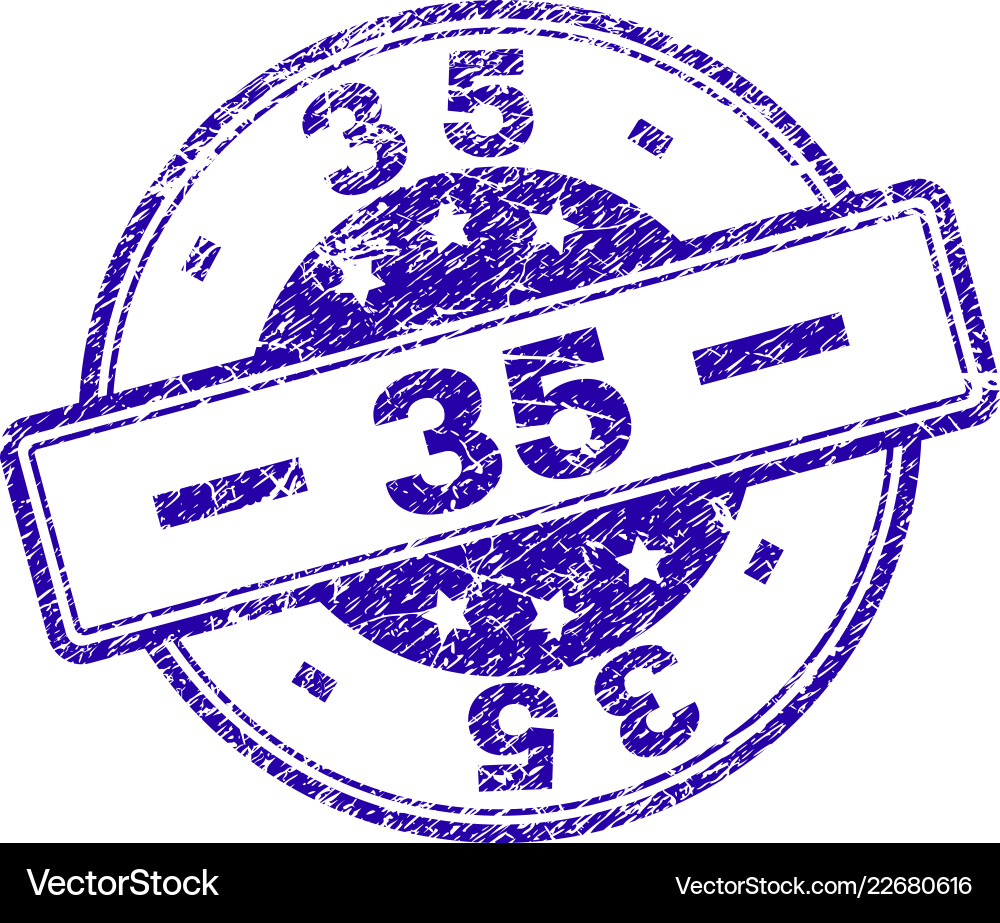 Scratched textured 35 stamp seal Royalty Free Vector Image