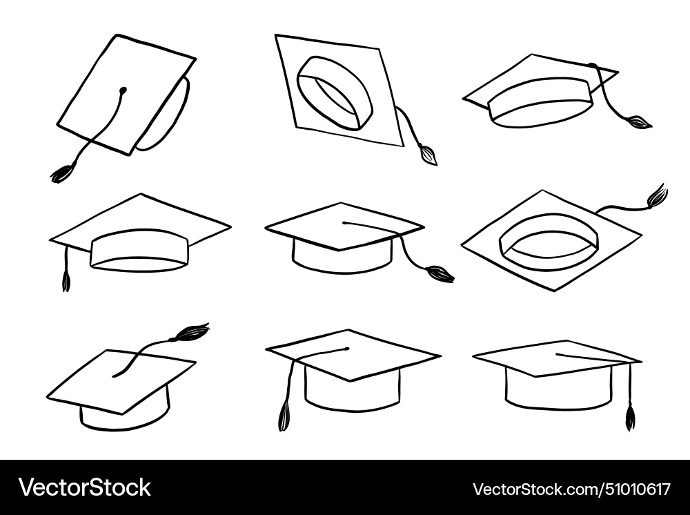 Graduate hat doodle set hand drawn Royalty Free Vector Image