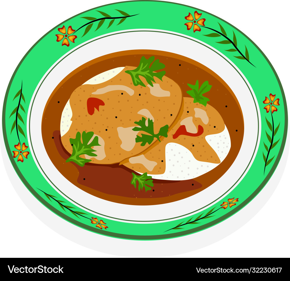 Idli with sambar served in a plate Royalty Free Vector Image