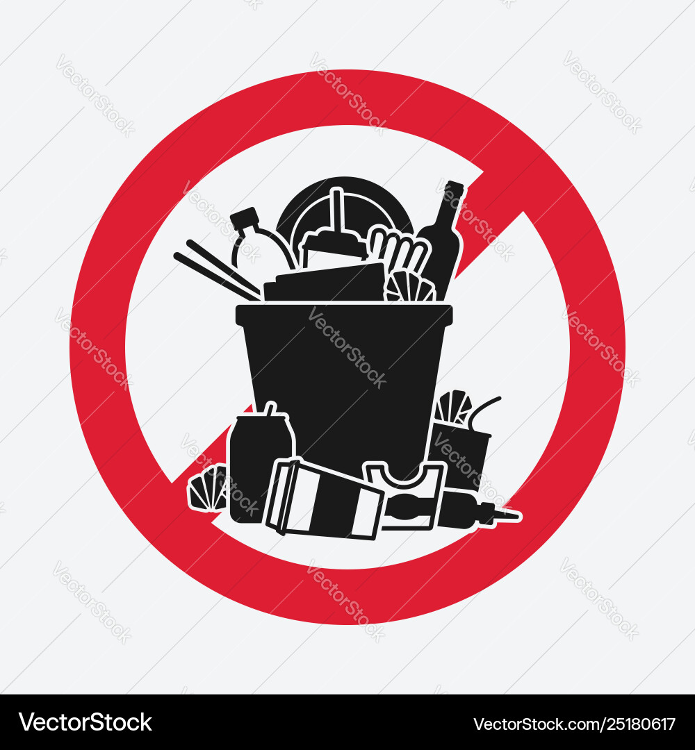 Overflowing Trash Bin - Do Not Litter Sign Vector Image