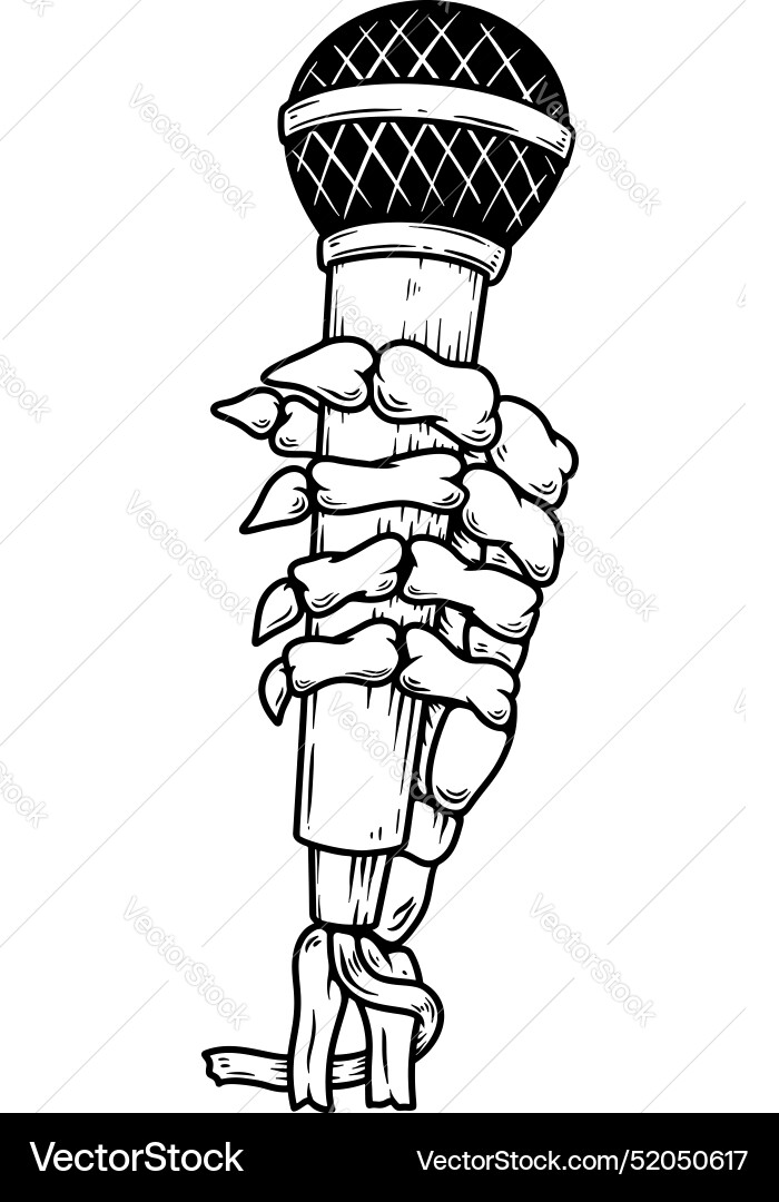 Skeleton hand with microphone Royalty Free Vector Image