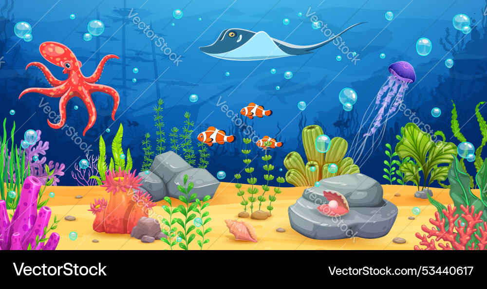 Underwater Game Scene with Shipwreck Royalty Free Vector