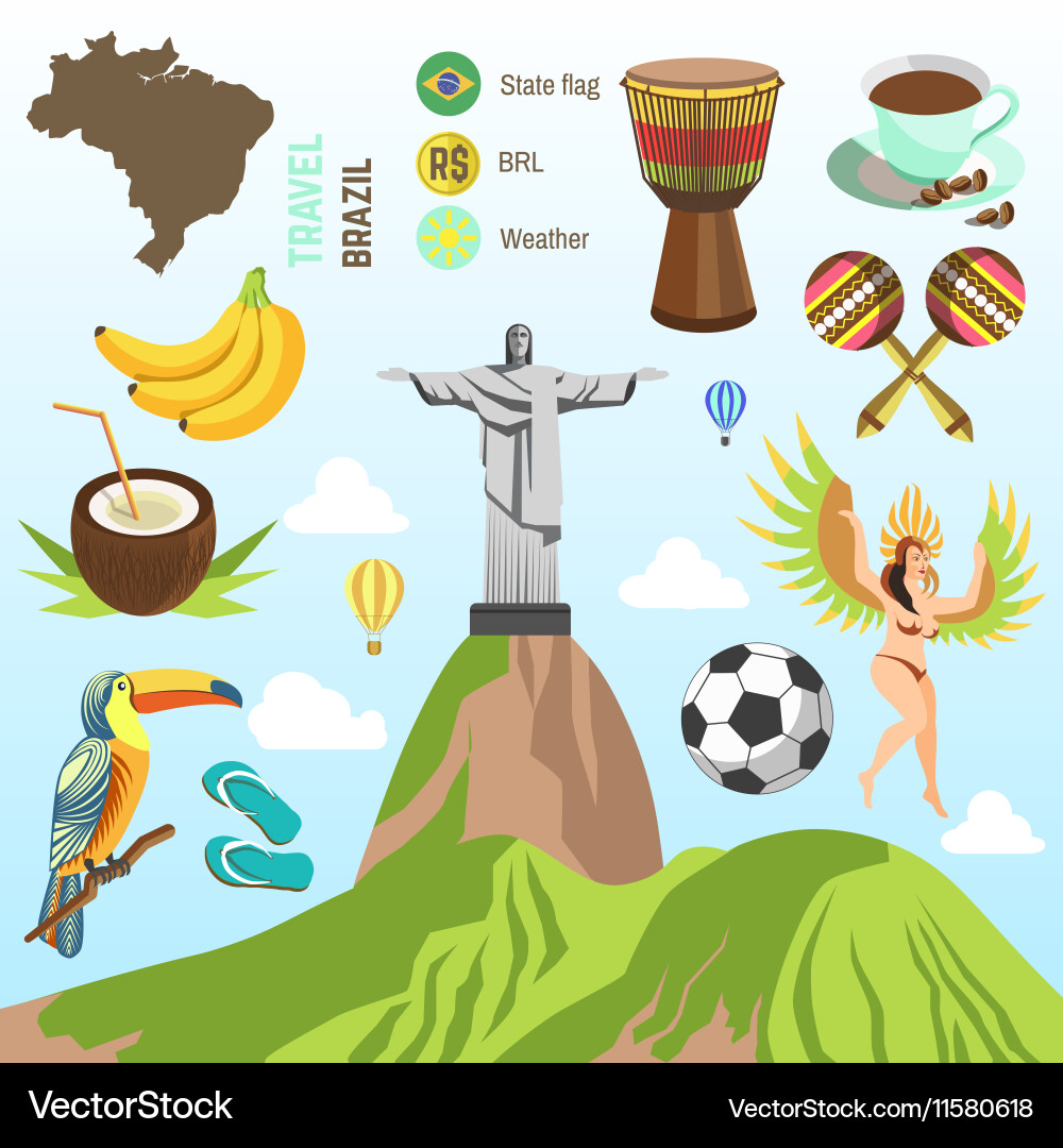 Brazil and rio symbols Royalty Free Vector Image