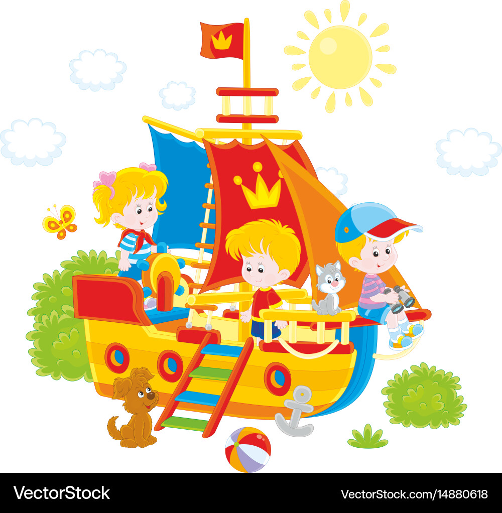 Children playing on a ship Royalty Free Vector Image
