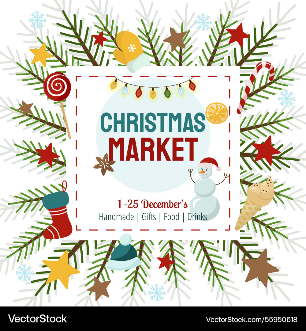 Christmas fair flyer invitation template spruce Vector Image
