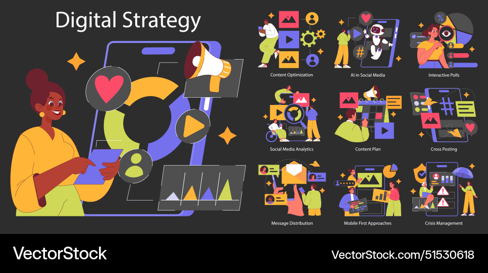 Digital strategy flat Royalty Free Vector Image