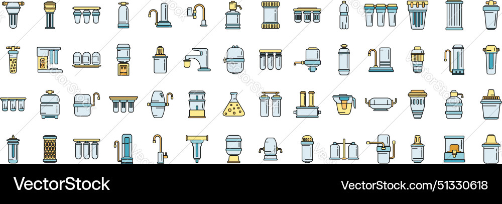 Equipment for water purification icons set Vector Image