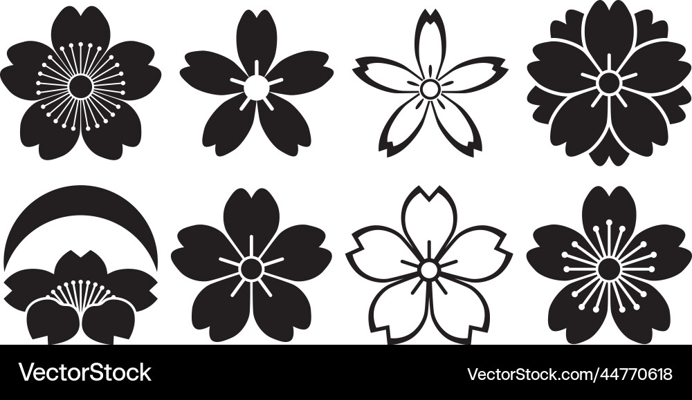 Sakura flower icon set free Royalty Free Vector Image