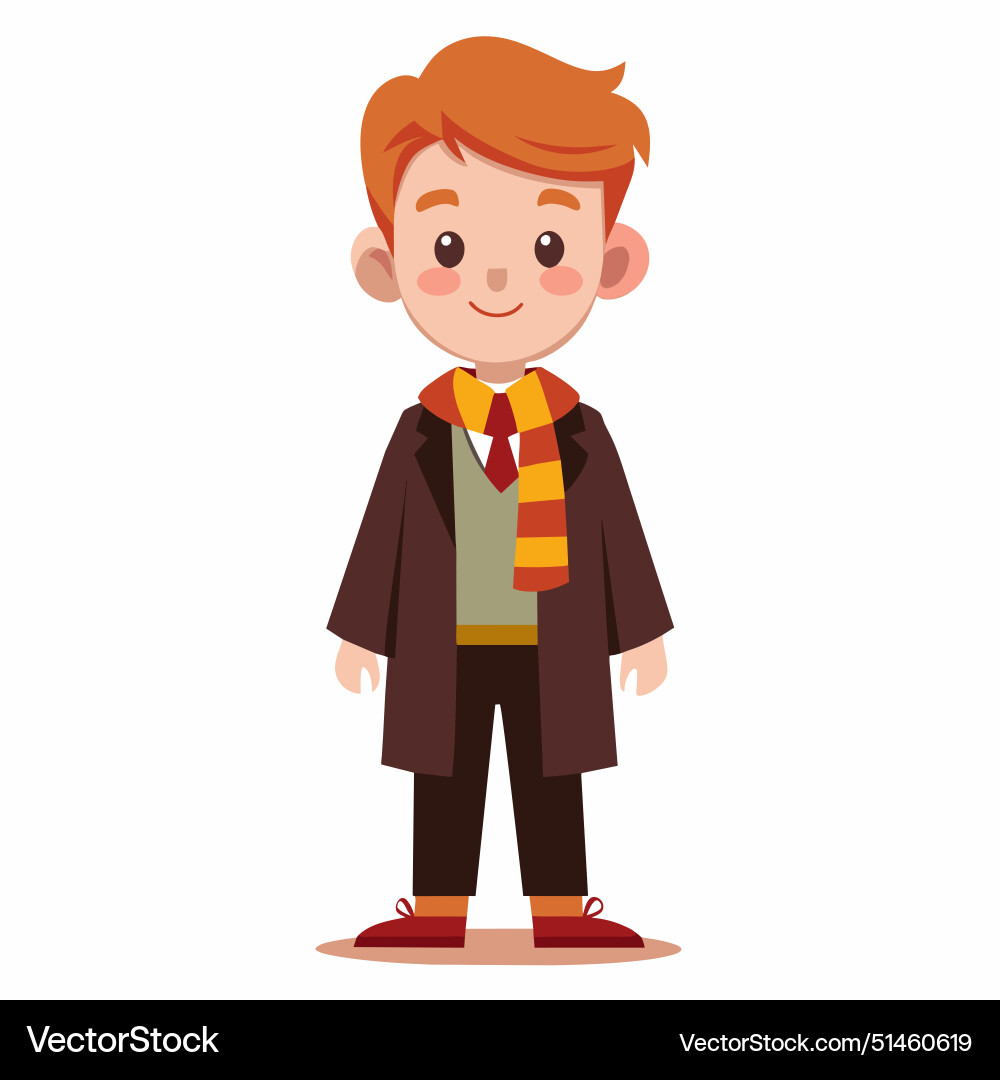 A cartoon wizard boy wearing scarf and tie Vector Image