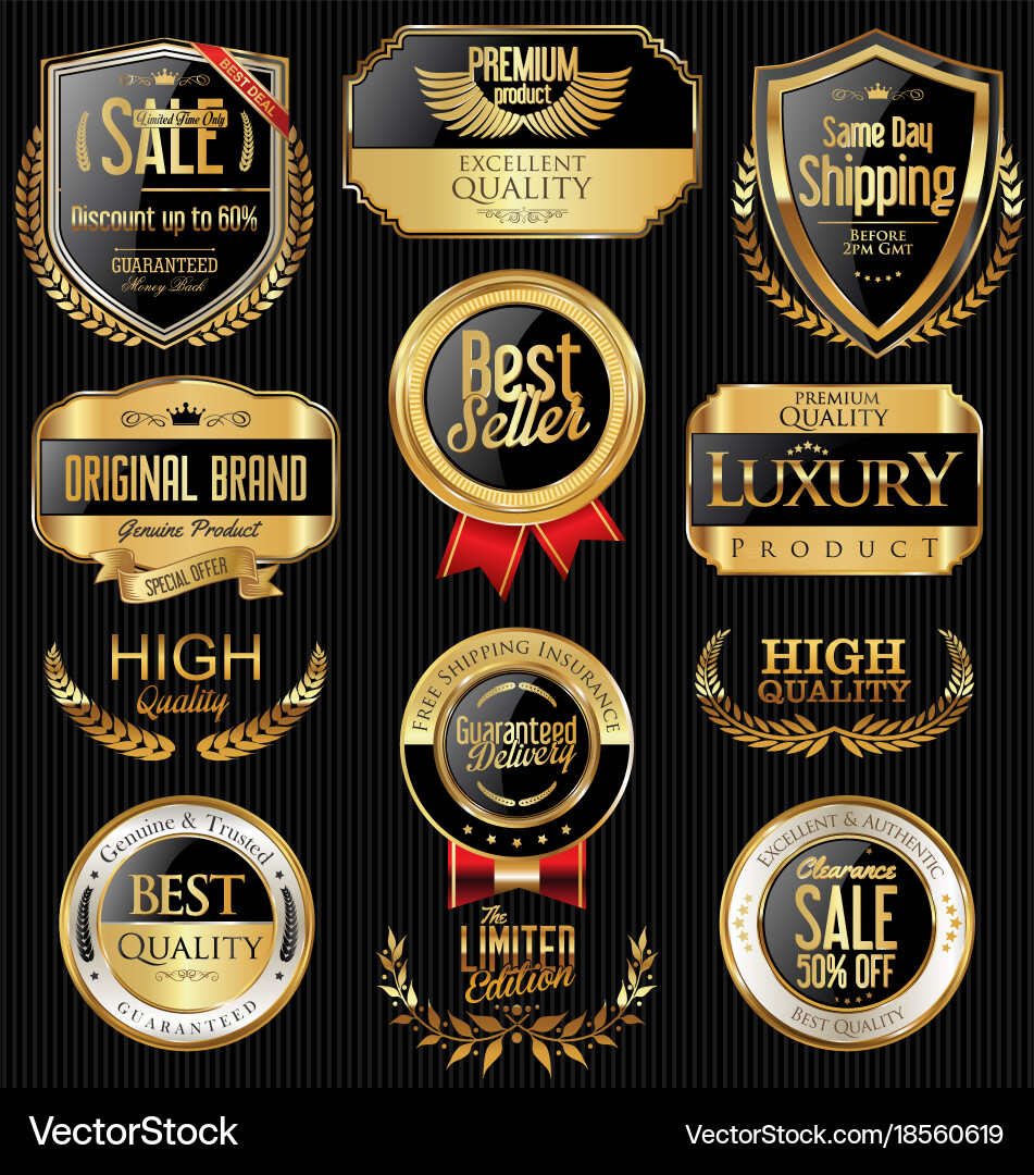 Golden Retro Labels Collection Royalty Free Vector Image