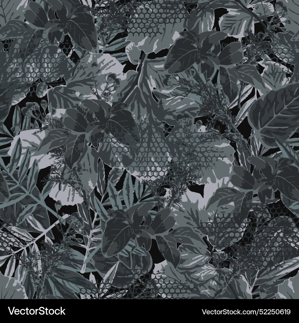 Gray camo seamless pattern with nature elements Vector Image