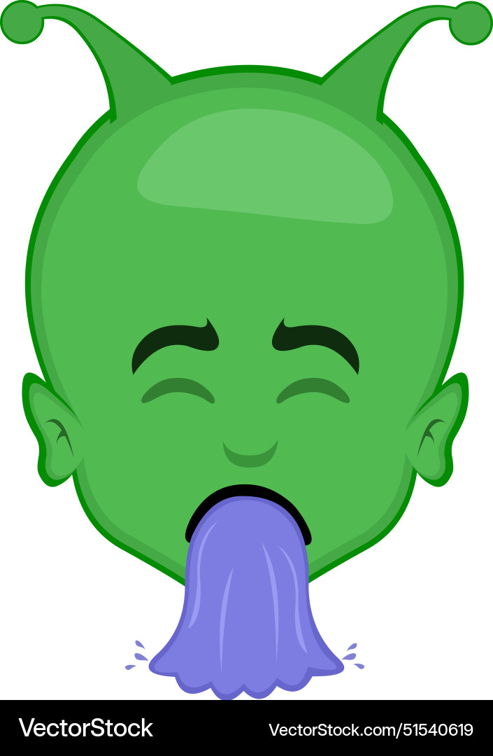Green alien et head cartoon vomit Royalty Free Vector Image
