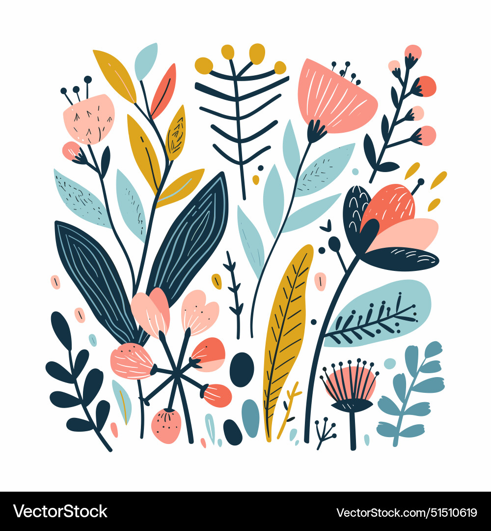Handdrawn botanical elements arranged creatively Vector Image