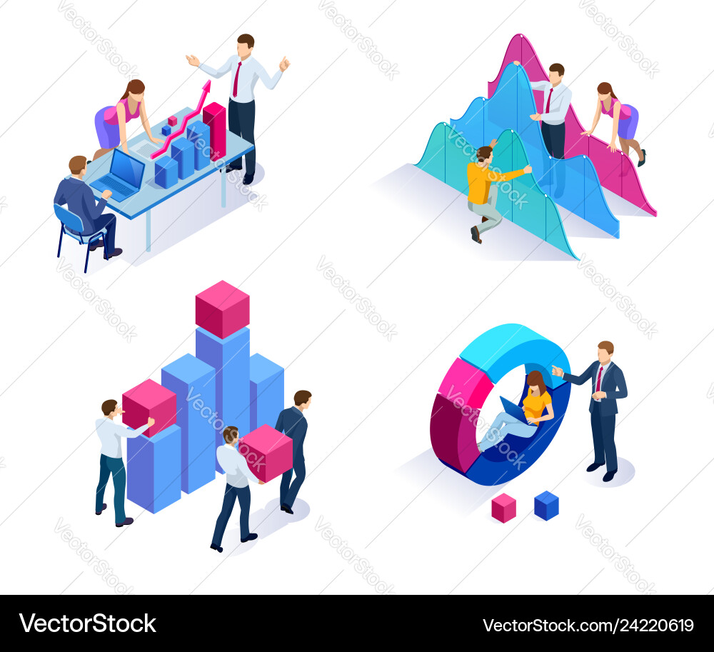 Isometric concept of analytics strategy Royalty Free Vector