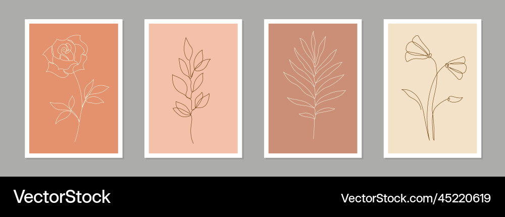 One line art flower poster set single continuous Vector Image