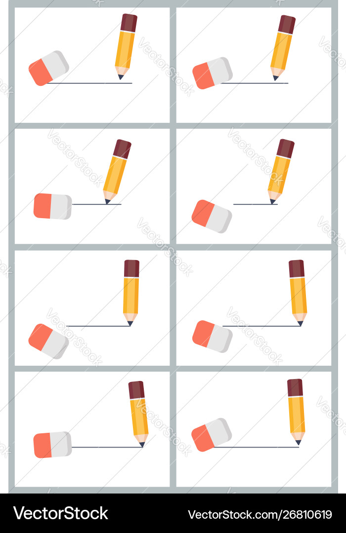 Pencil drawing and eraser erasing line animation Vector Image