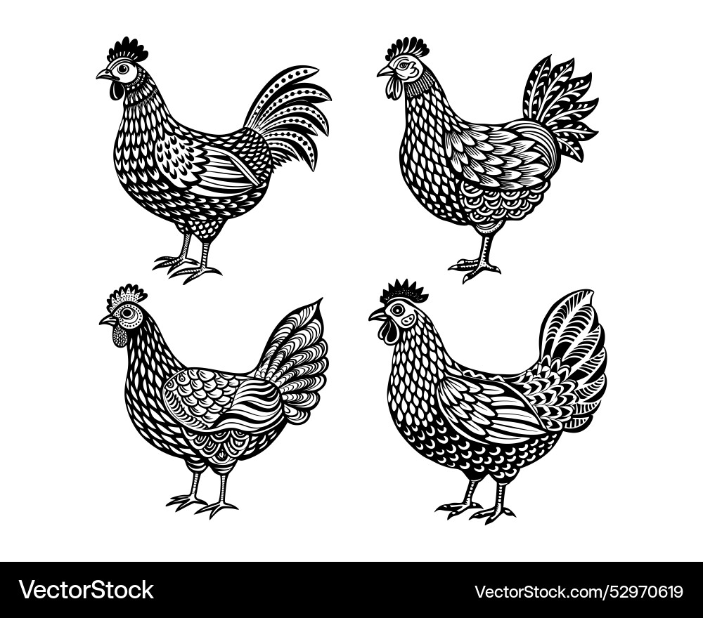 Set of black hen silhouettes Royalty Free Vector Image