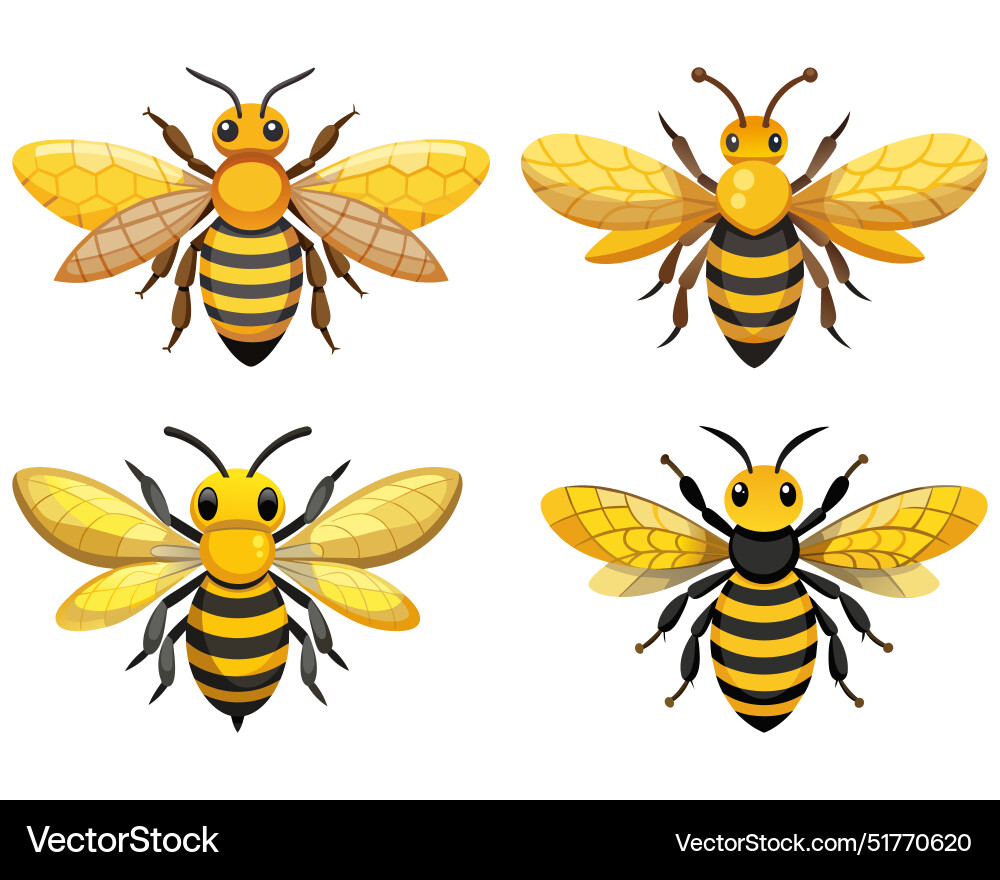 Bee collection set isolated flat Royalty Free Vector Image