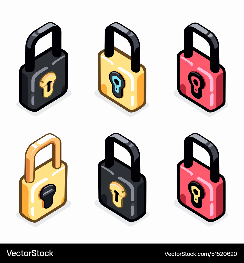 Colorful padlocks isometric view security Vector Image