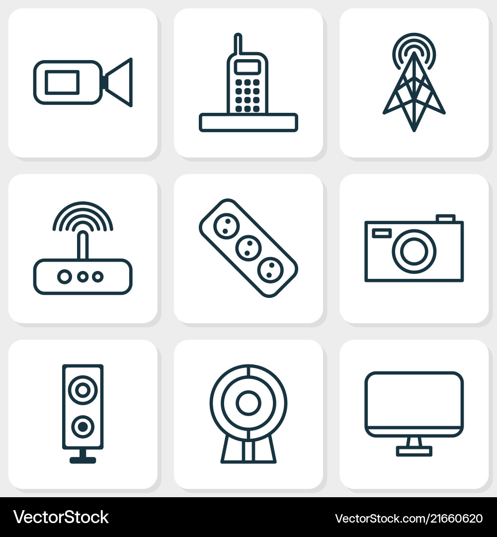 Device icons set with screen antenna modem Vector Image