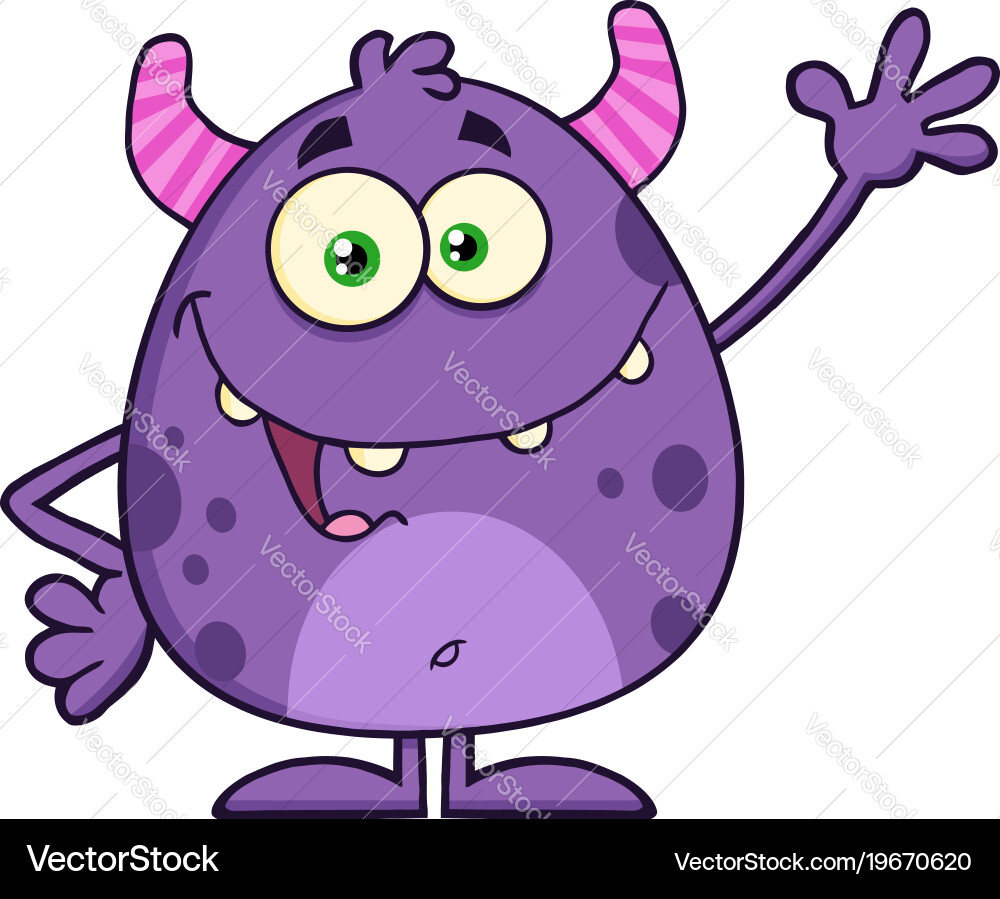 Funny cute monster cartoon character waving Vector Image