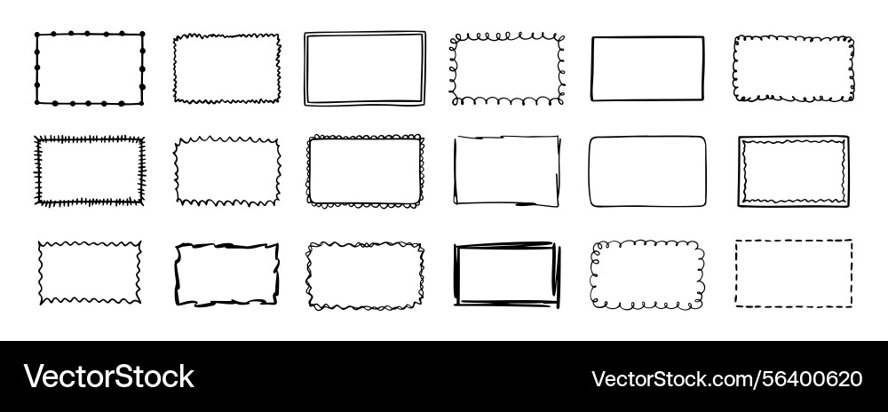 Rectangular frames doodle hand drawn borders set Vector Image