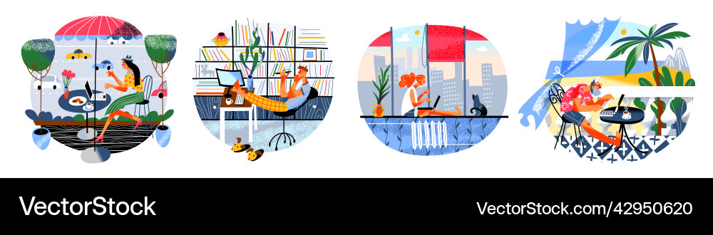 Remote work of people set busy characters Vector Image