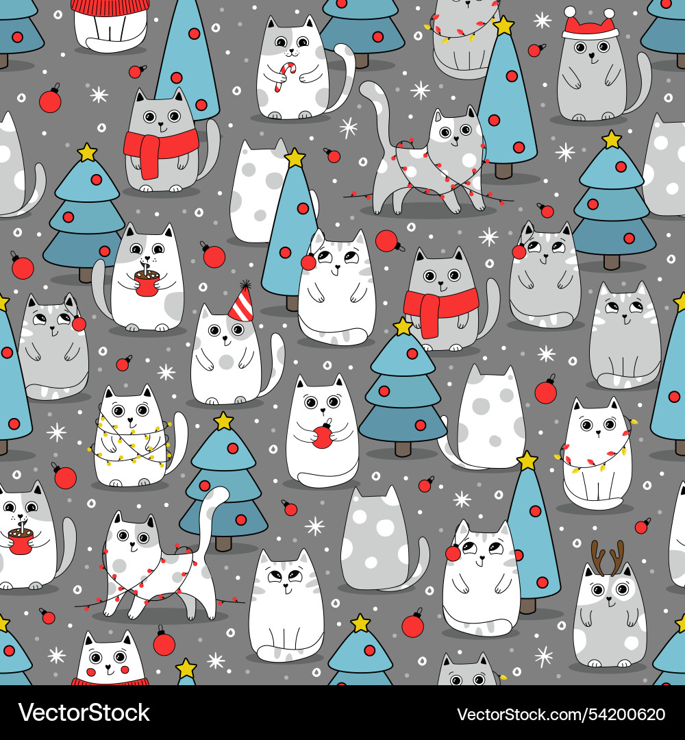 Seamless pattern winter cute cats cartoon animals Vector Image