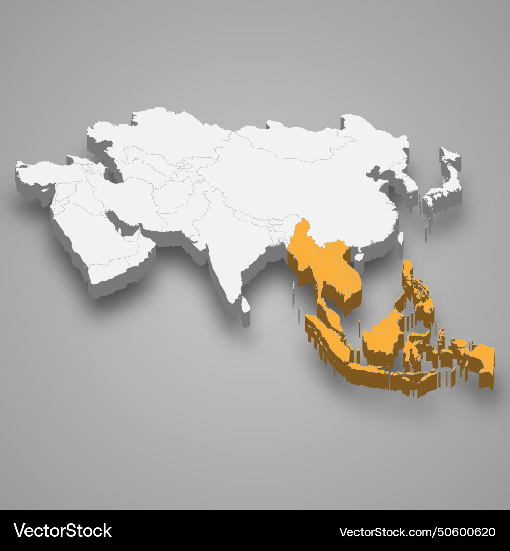 Southeast asia location within 3d map Royalty Free Vector